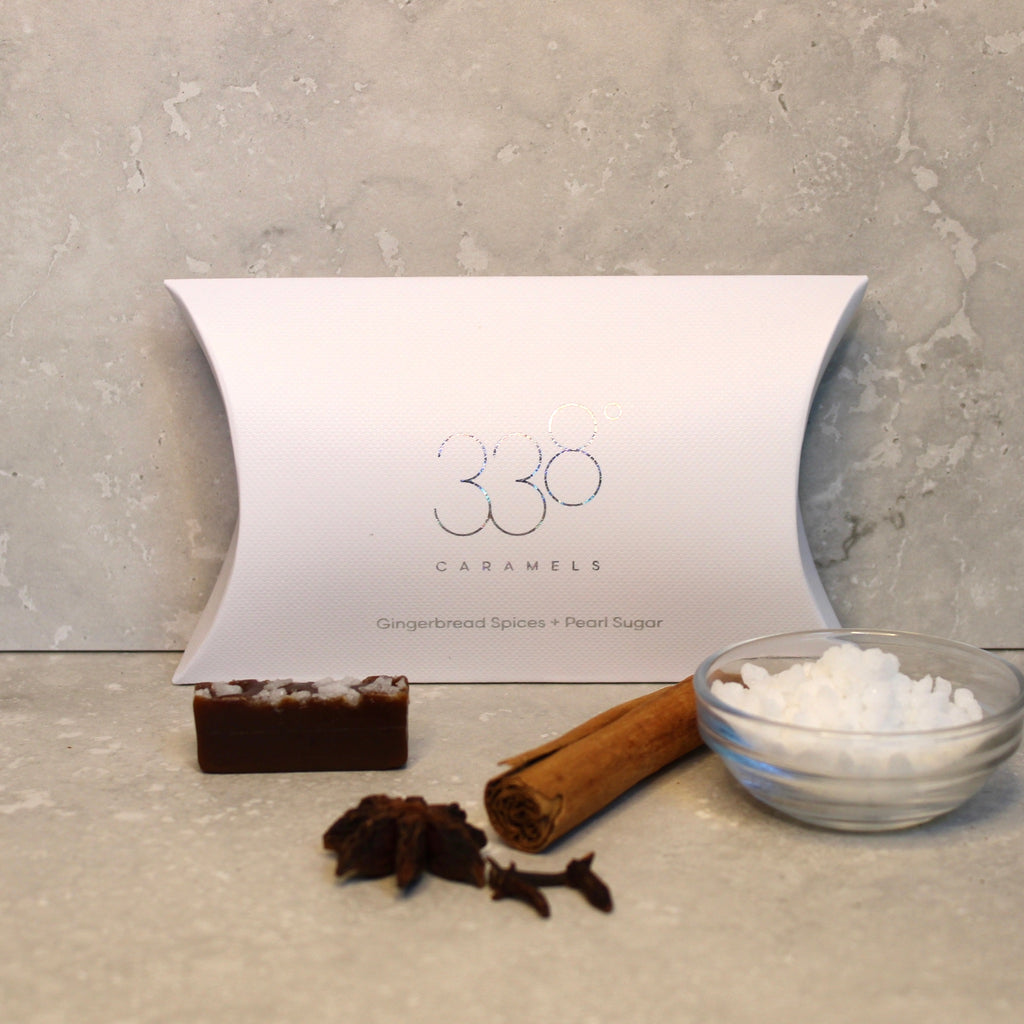 Petit Fours of Gingerbread Spices + Pearl Sugar Caramel° – 338 Degrees